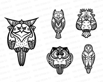 Owl Outlines Black and White Stencil PNG Files Digital Bird | Etsy