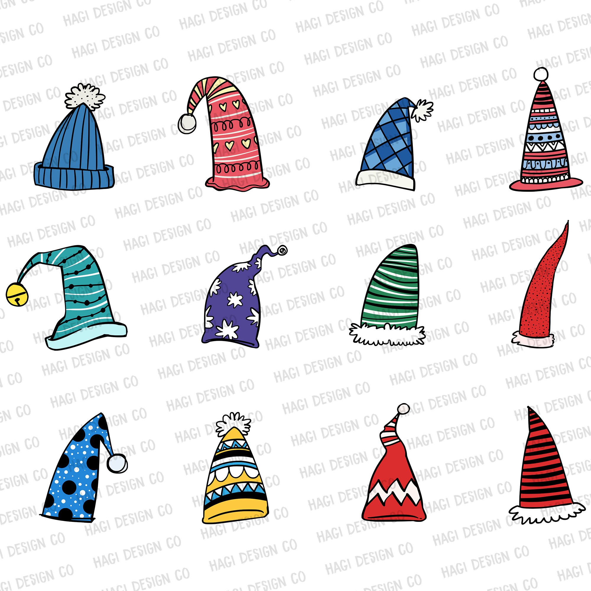 Winter Hats Clipart, Christmas Hat Drawing, Knitted Hats Graphic ...