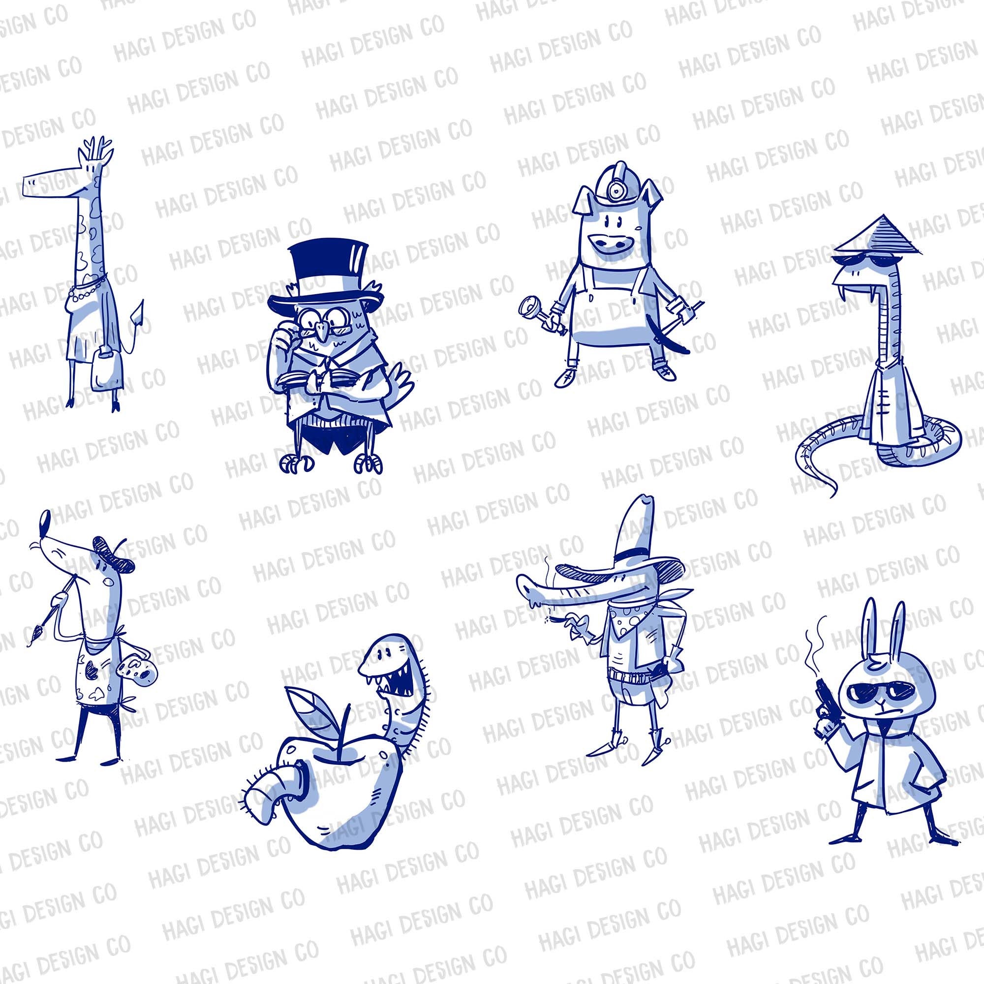 Blue Pen Ink Animal Cliparts, Ballpoint Pen Sketch Drawing, Hand Drawn ...