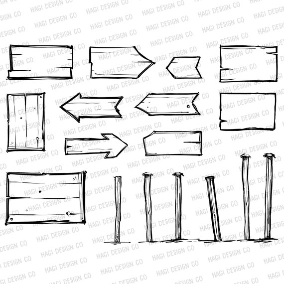 Wooden Directional Sign Cliparts Sketch Boards Wooden - Etsy