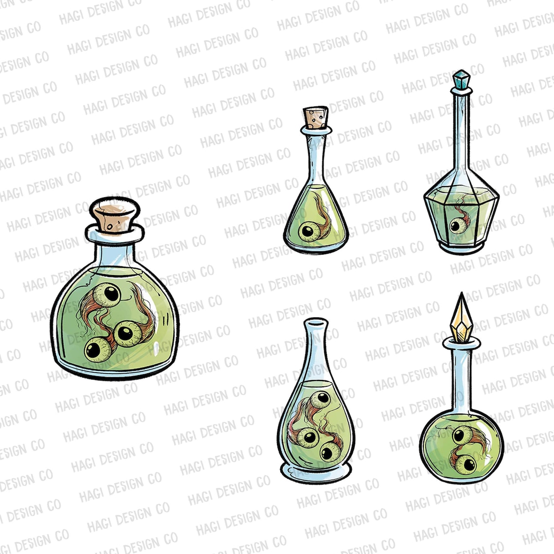 Halloween Magic Potion Bottles Clipart, Eyeballs in Bottles PNG ...
