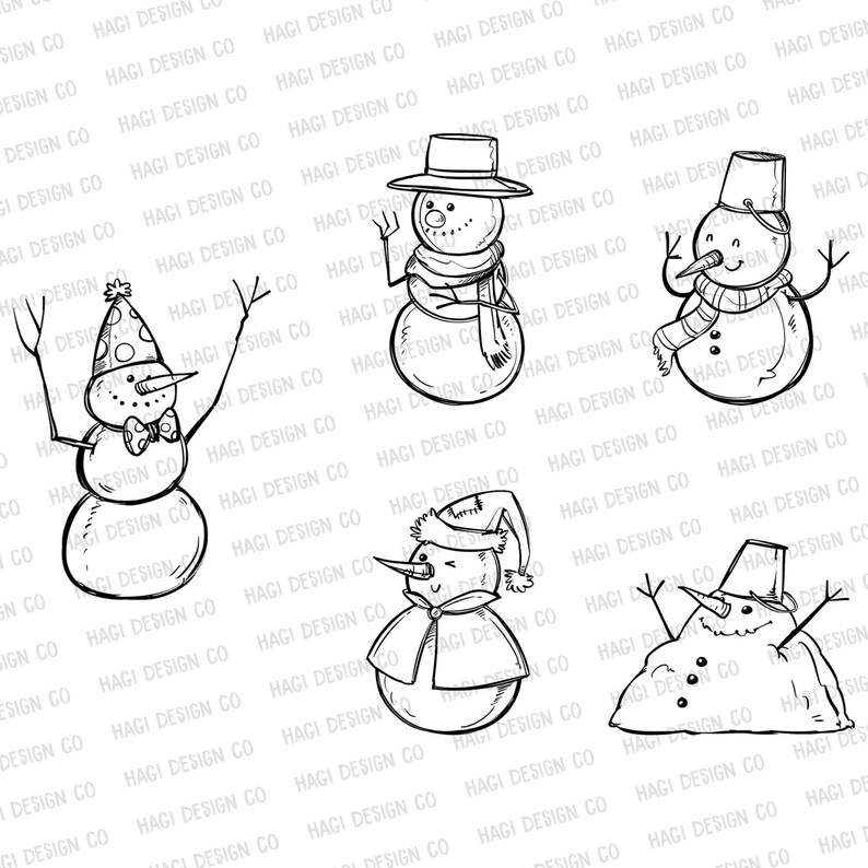 Sketch Snowman Outlines, Melting Snowmen Clipart, Christmas Graphics ...