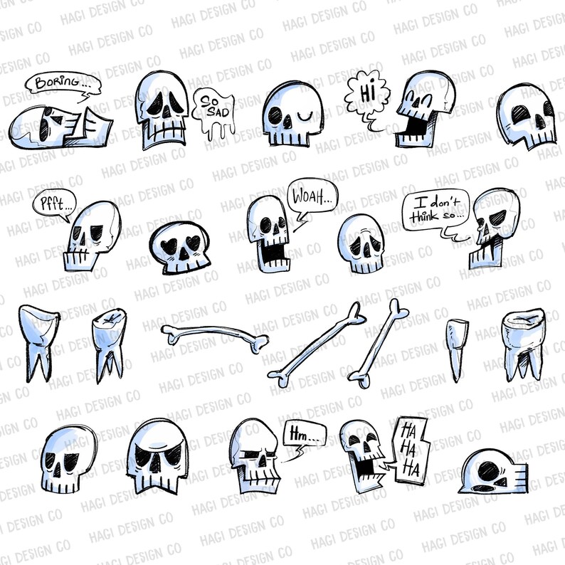 Skull Cliparts, Skeleton, Bone, Tooth, Teeth, Cute Cartoon Halloween ...