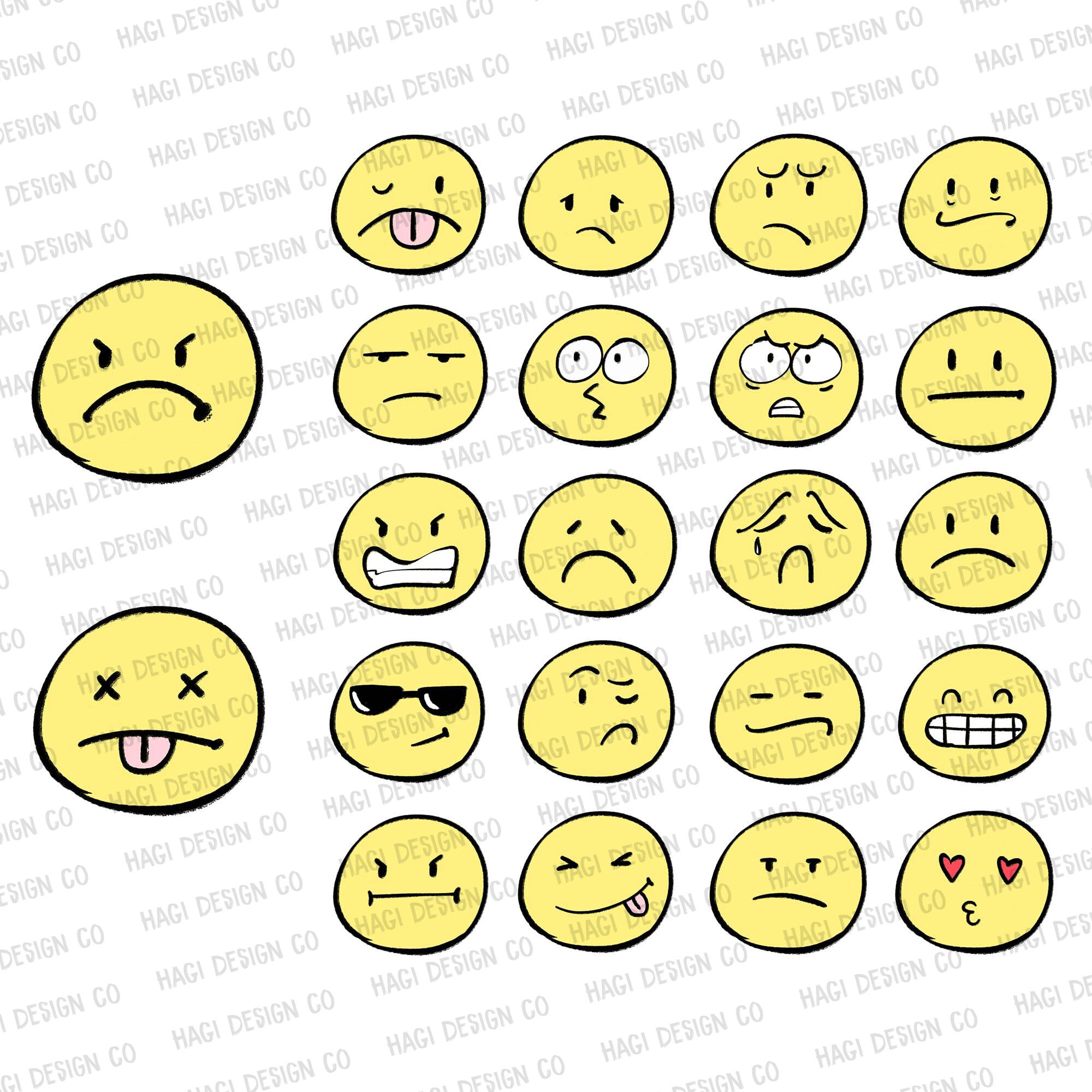 Emoticon Cliparts Yellow Emoji Icon Set Drawing - Etsy Canada