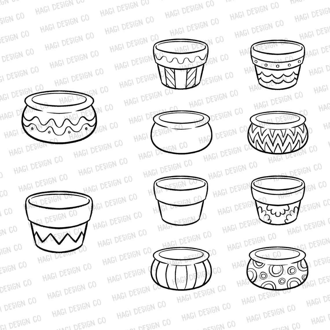Plant Pot Outlines, Plant Container Graphics, Ceramic Drawing, Garden ...