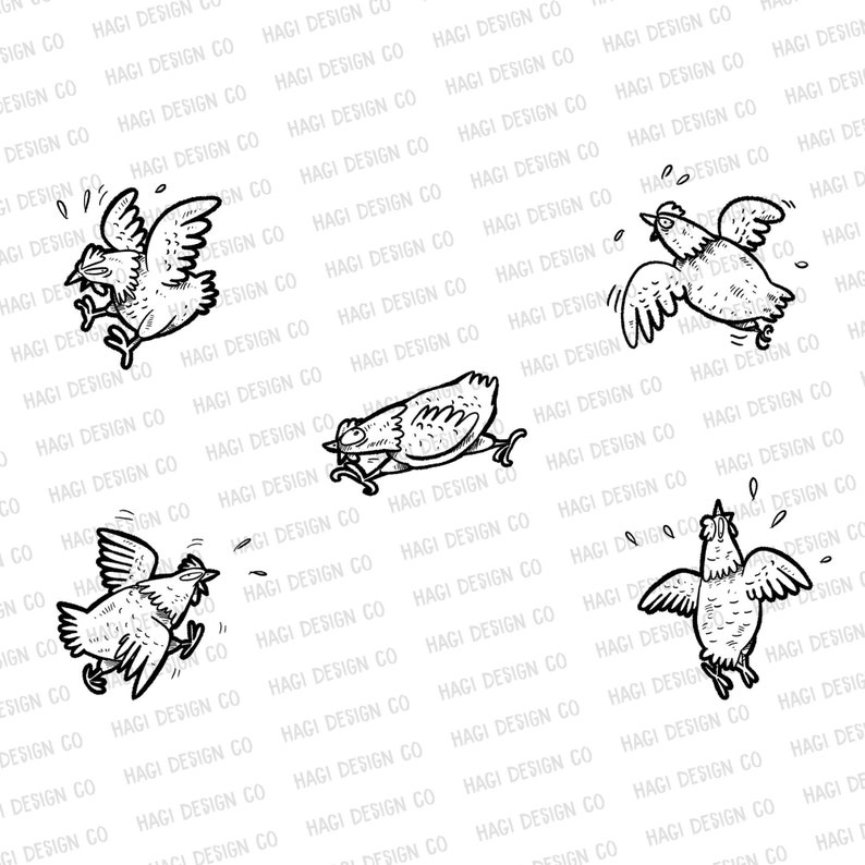 Funny Cartoon Chickens Clipart, Flying Chicken Outlines, Walking, Upset ...