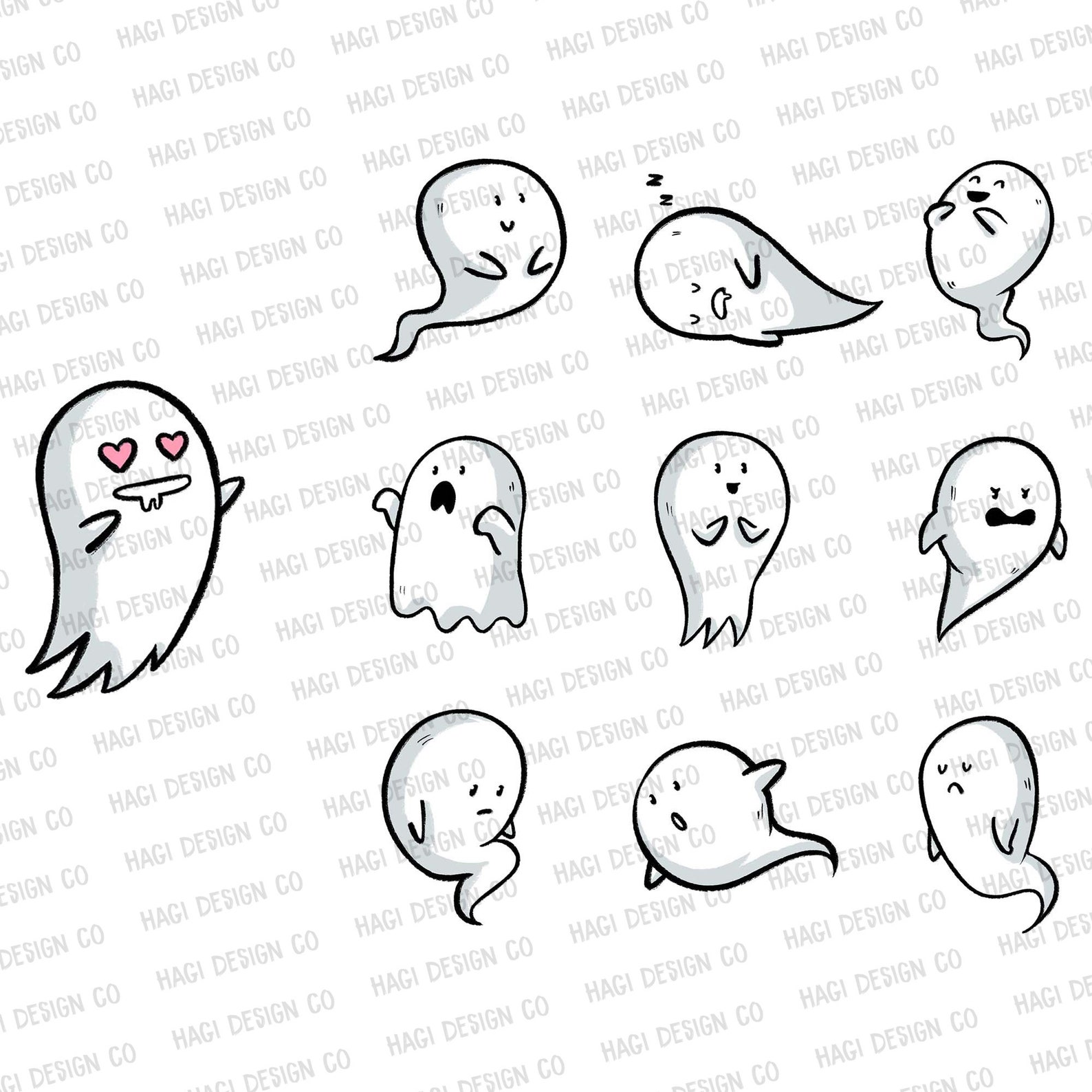 Cute Ghost Cliparts, Halloween Character Design, Kawaii Cartoon Ghost ...