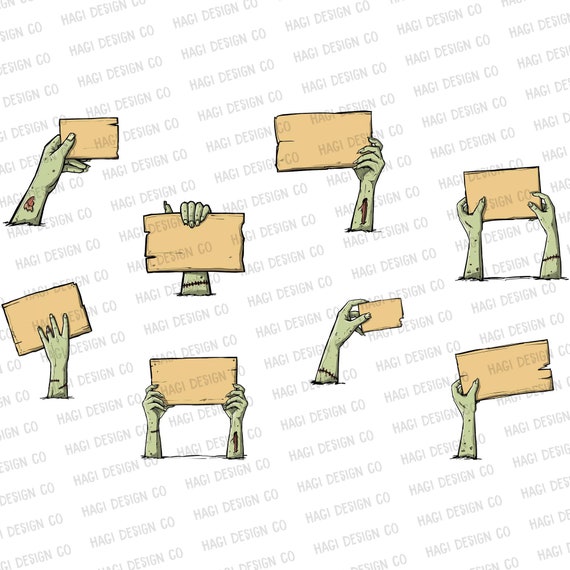 Zombie Hands Holding Board Cliparts Halloween Graphics - Etsy