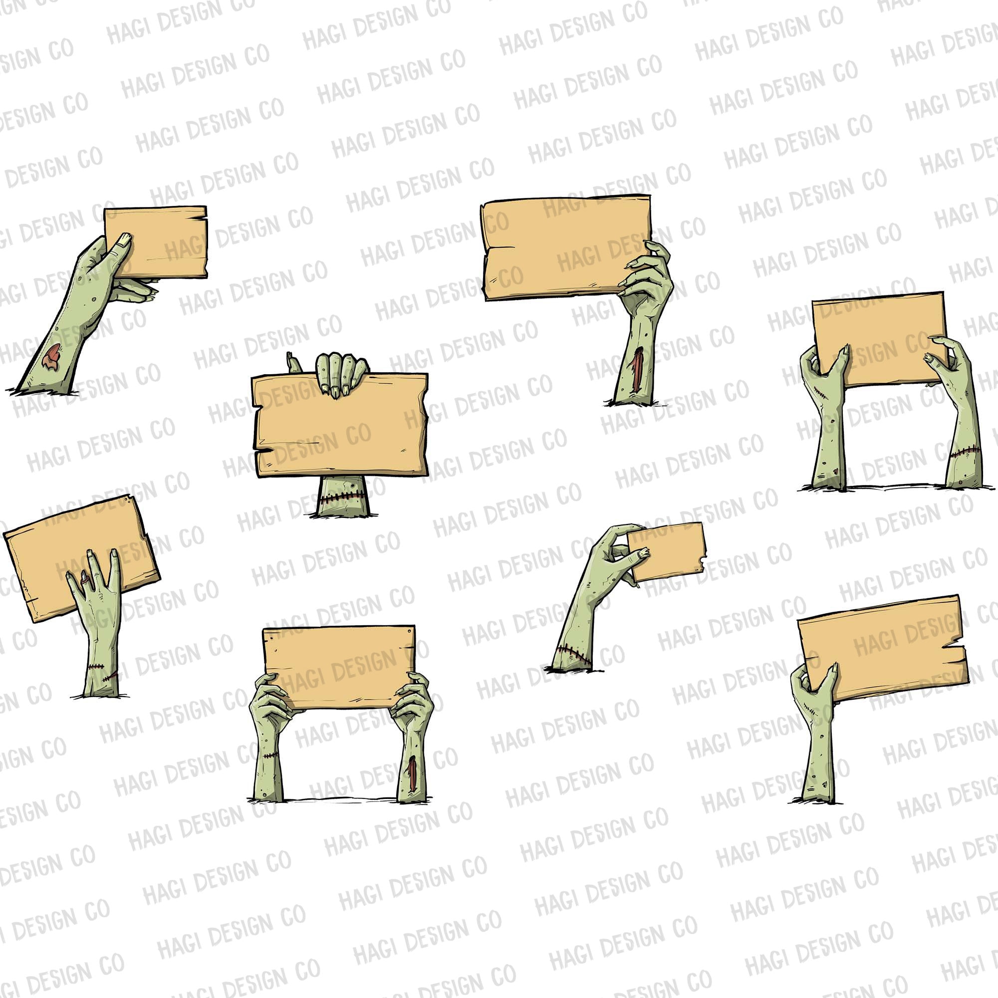 Zombie Hands Holding Board Cliparts, Halloween Graphics, Wooden Banners ...
