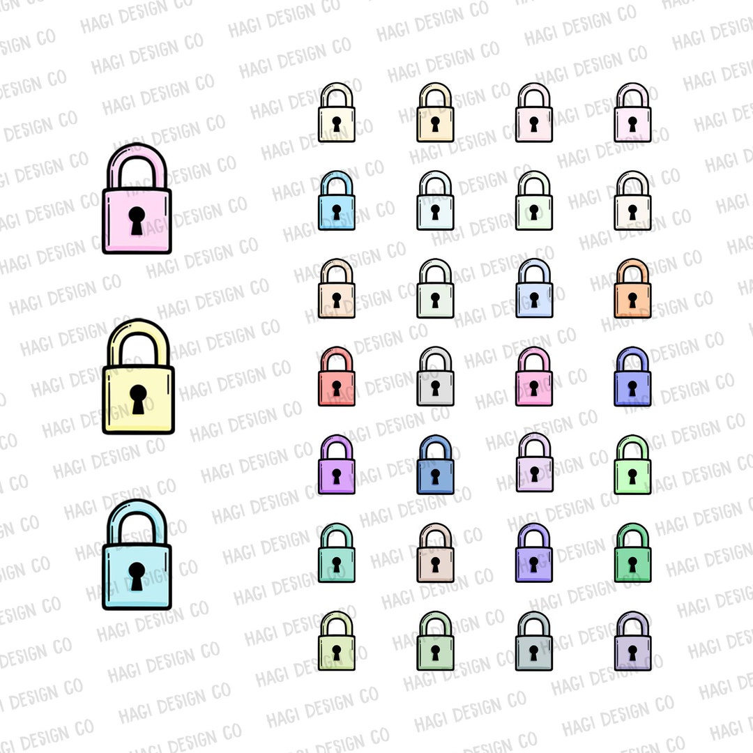 Locks Clipart, Cute Cartoon Kawaii Doodle Graphics, Lock Illustration ...