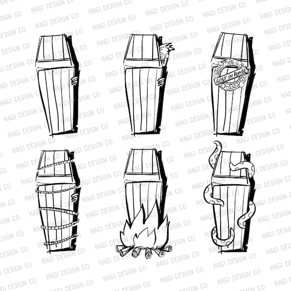 Coffin Cliparts Casket Drawing Black and White Funeral - Etsy