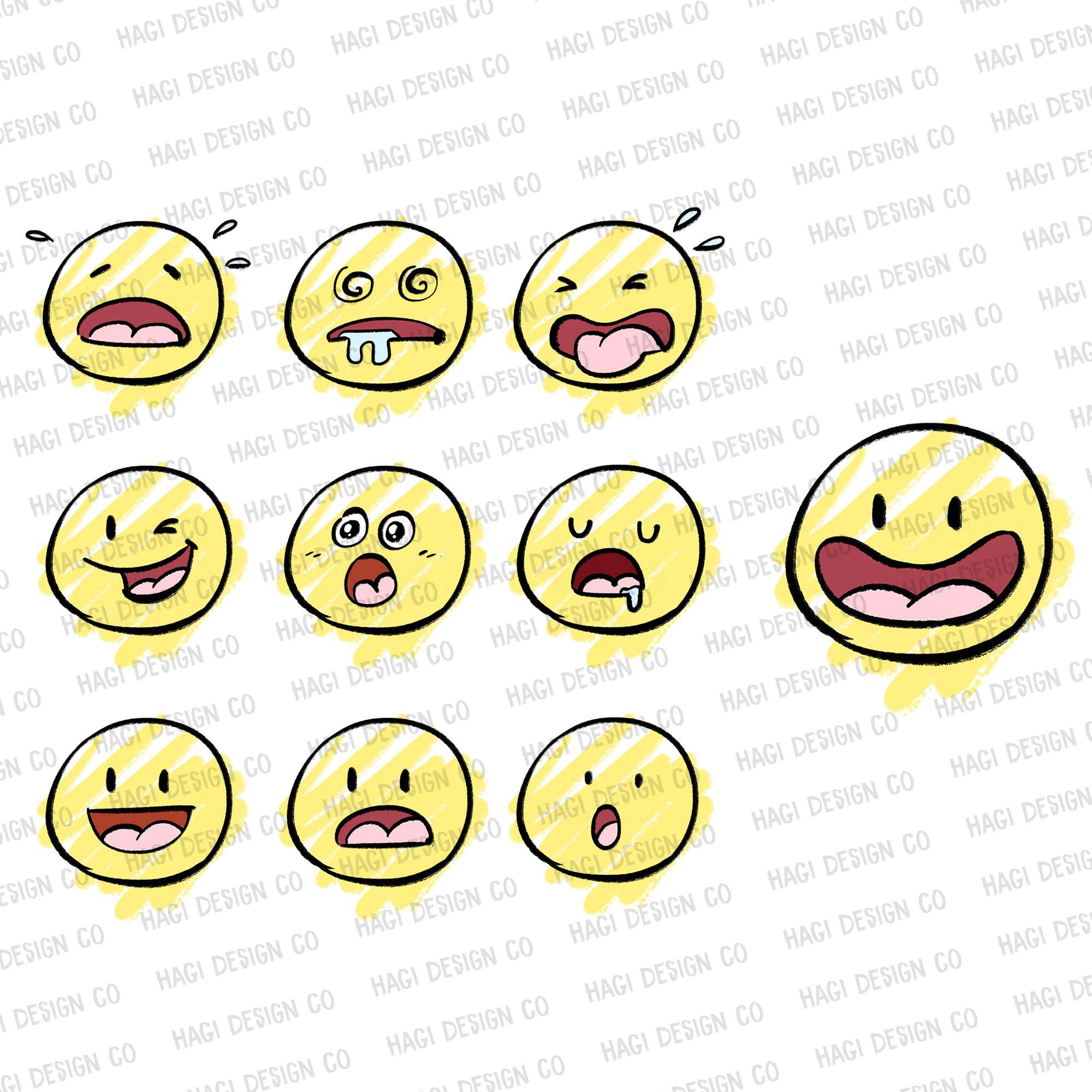 Cute Emoji Cliparts, Yellow Emoticon Icon Set, Cartoon Smiley Face ...