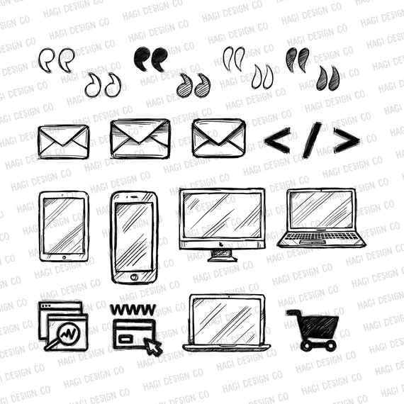 Sketch Icons Clipart Computer & Mobile Devices Desktop | Etsy