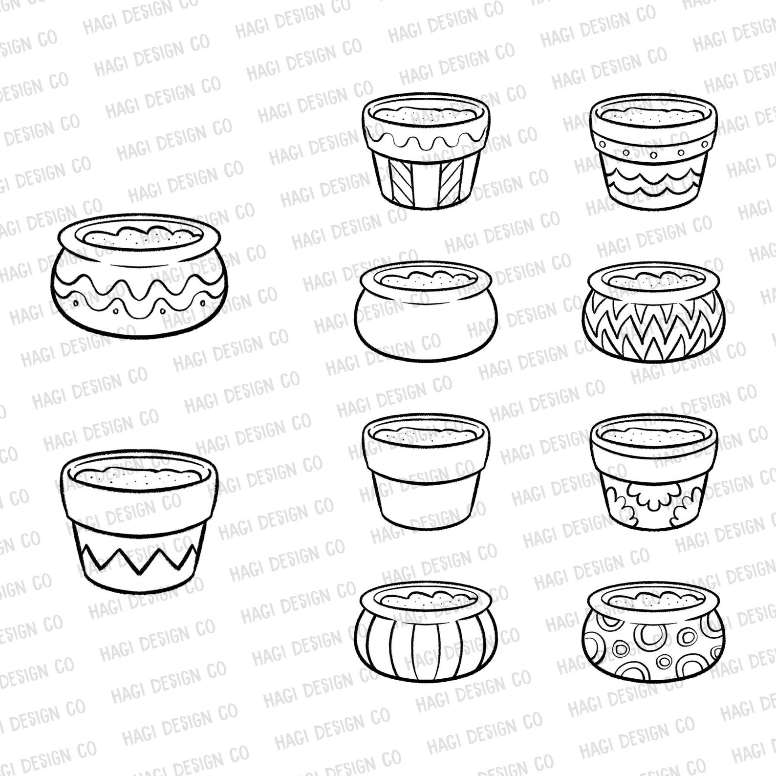 Flower Pot Outlines, Plant Container Graphics, Ceramics, Planting ...