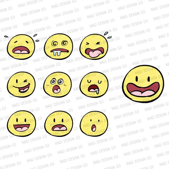 Cute Emoji Cliparts Yellow Emoticon Icon Set Cartoon Smiley - Etsy