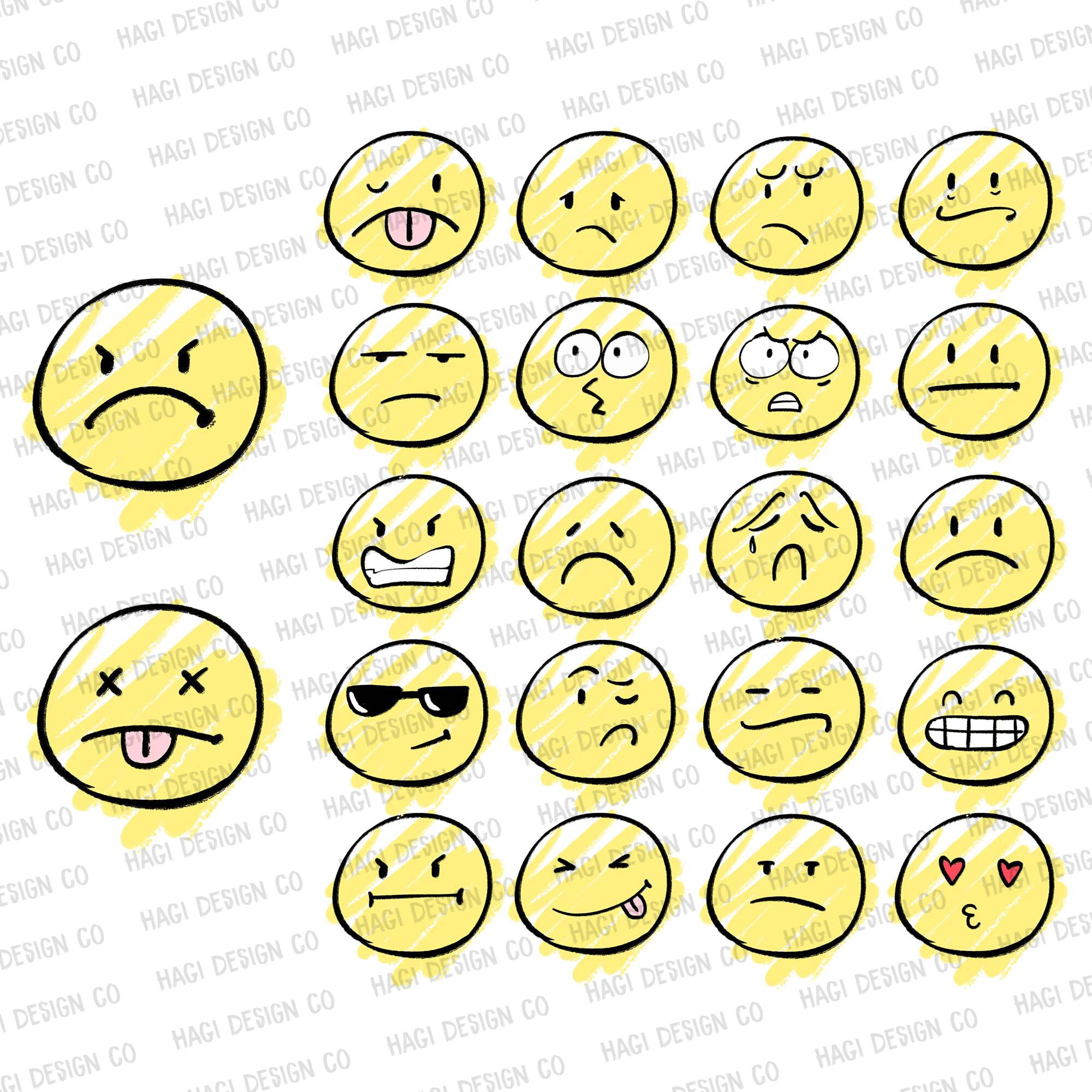 Yellow Sketch Emoji Cliparts, Facial Expression Download, Social Media ...