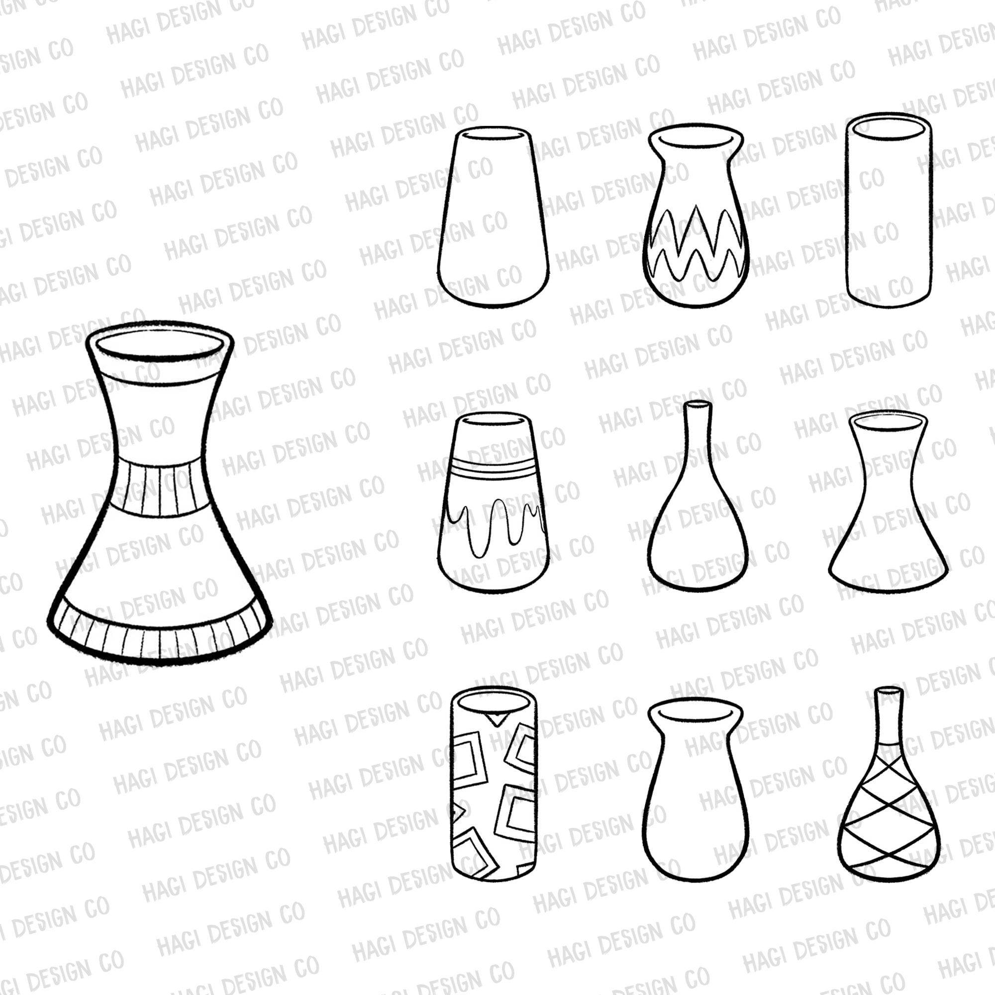 Vase Outlines, Vase Clip Arts, Black and White, Flower Vases, Ceramics ...