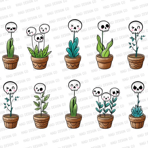 Skull Plant Cliparts Halloween Graphics Cute Cartoon Spooky - Etsy