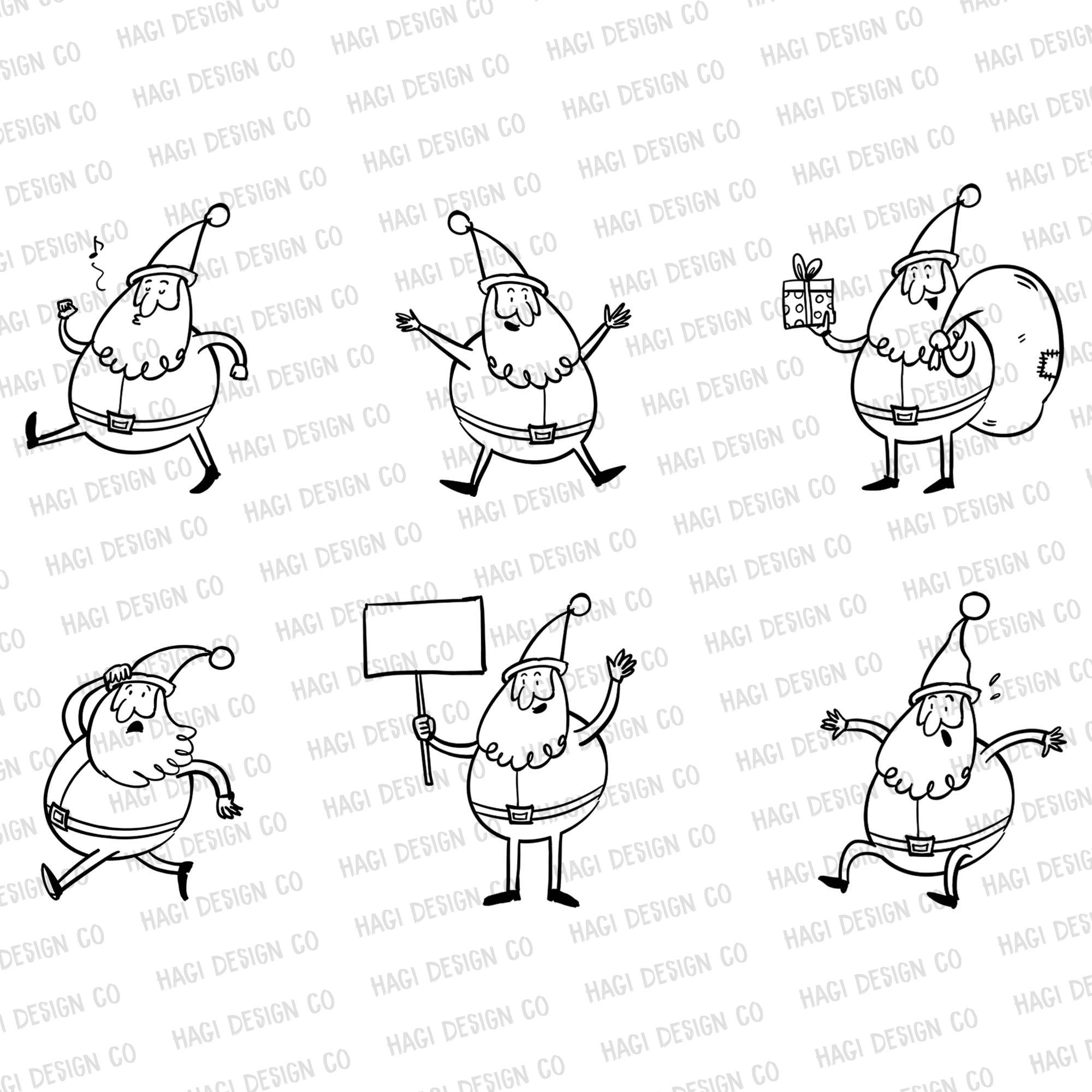 Santa Claus Clipart, Black and White, Christmas Character Design, Santa ...