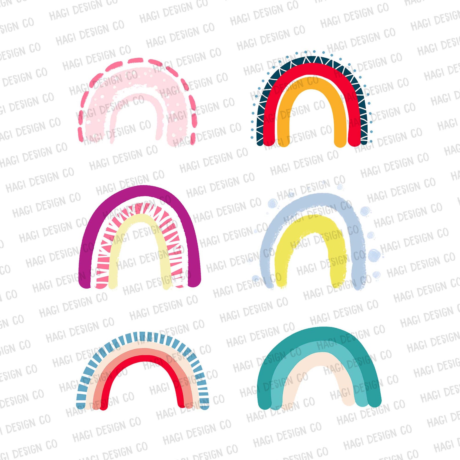Colorful Rainbows Clipart Digital Clip Art Set Cute Cartoon - Etsy