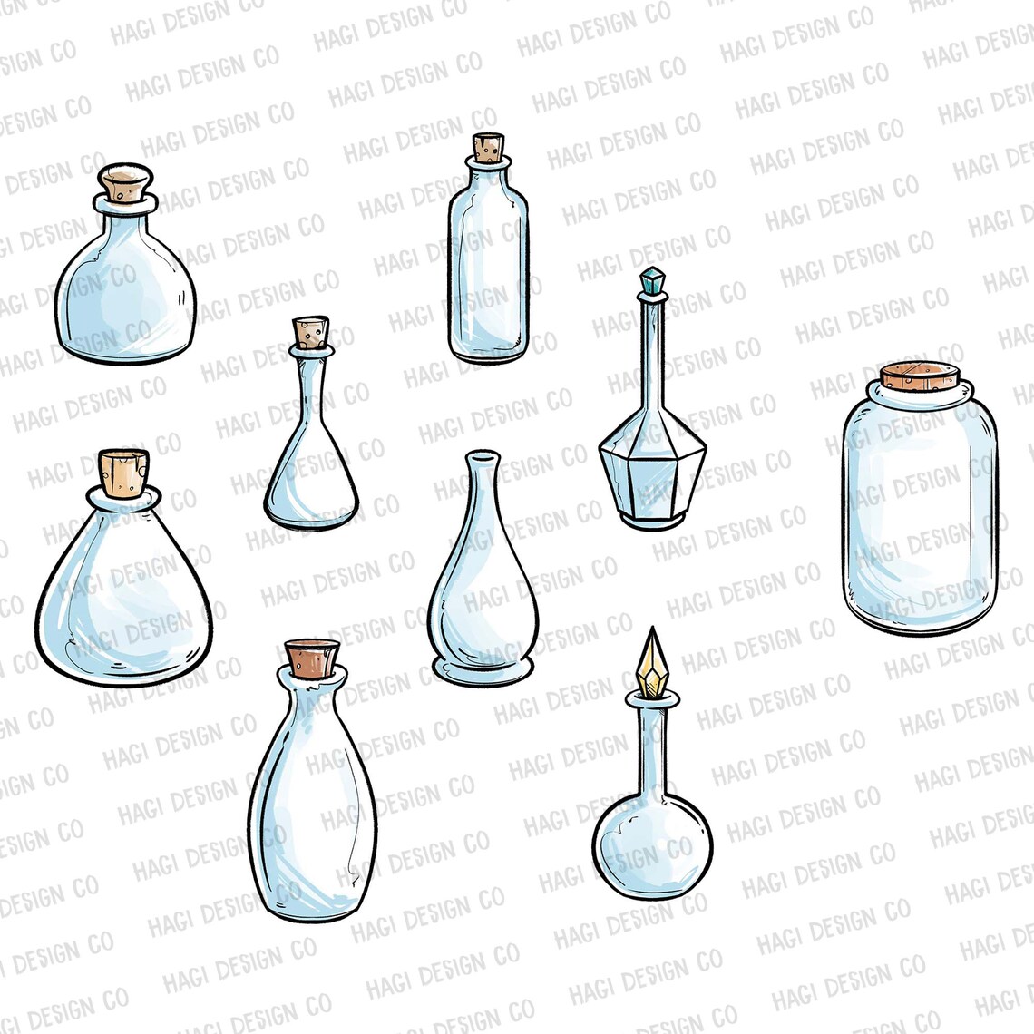 Empty Vial Clip Arts, Blue Witch Potion Cliparts, Sketch Glass Jar ...