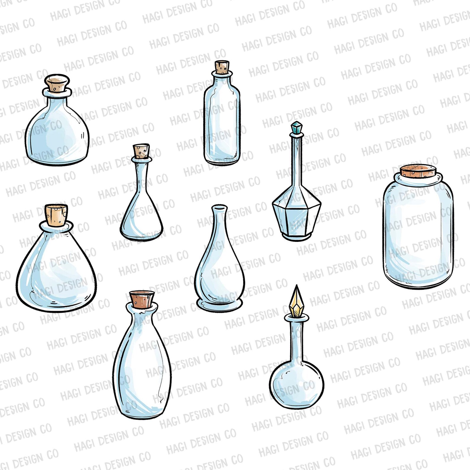 Empty Vial Clip Arts, Blue Witch Potion Cliparts, Sketch Glass Jar ...
