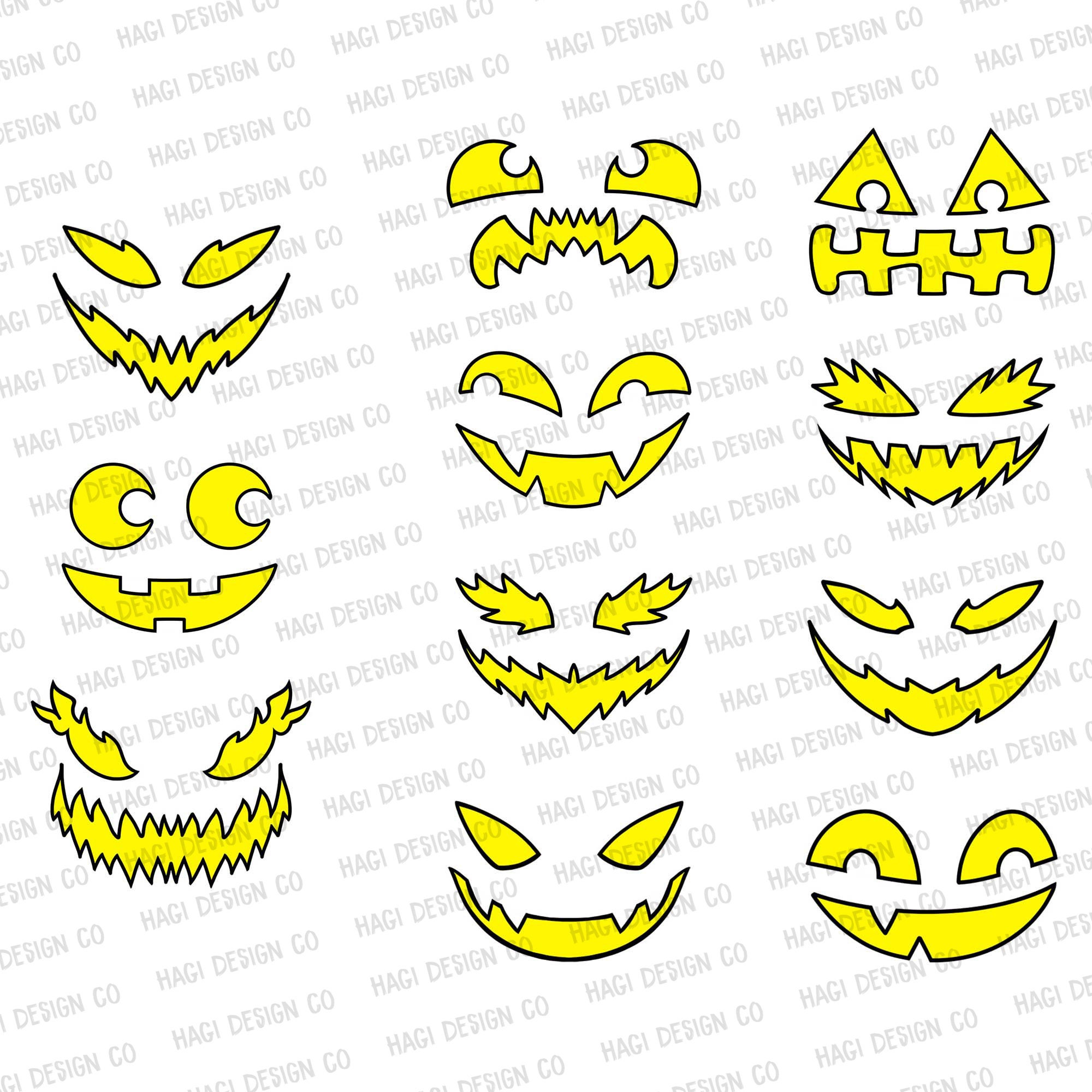 Yellow Pumpkin Face Cliparts, Halloween Graphics, Demon, Evil, Ghost ...