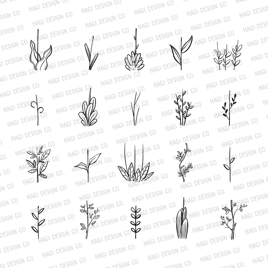 Plant Stem Outlines, Stem and Leaf Cliparts, Houseplant, Flower Stems ...