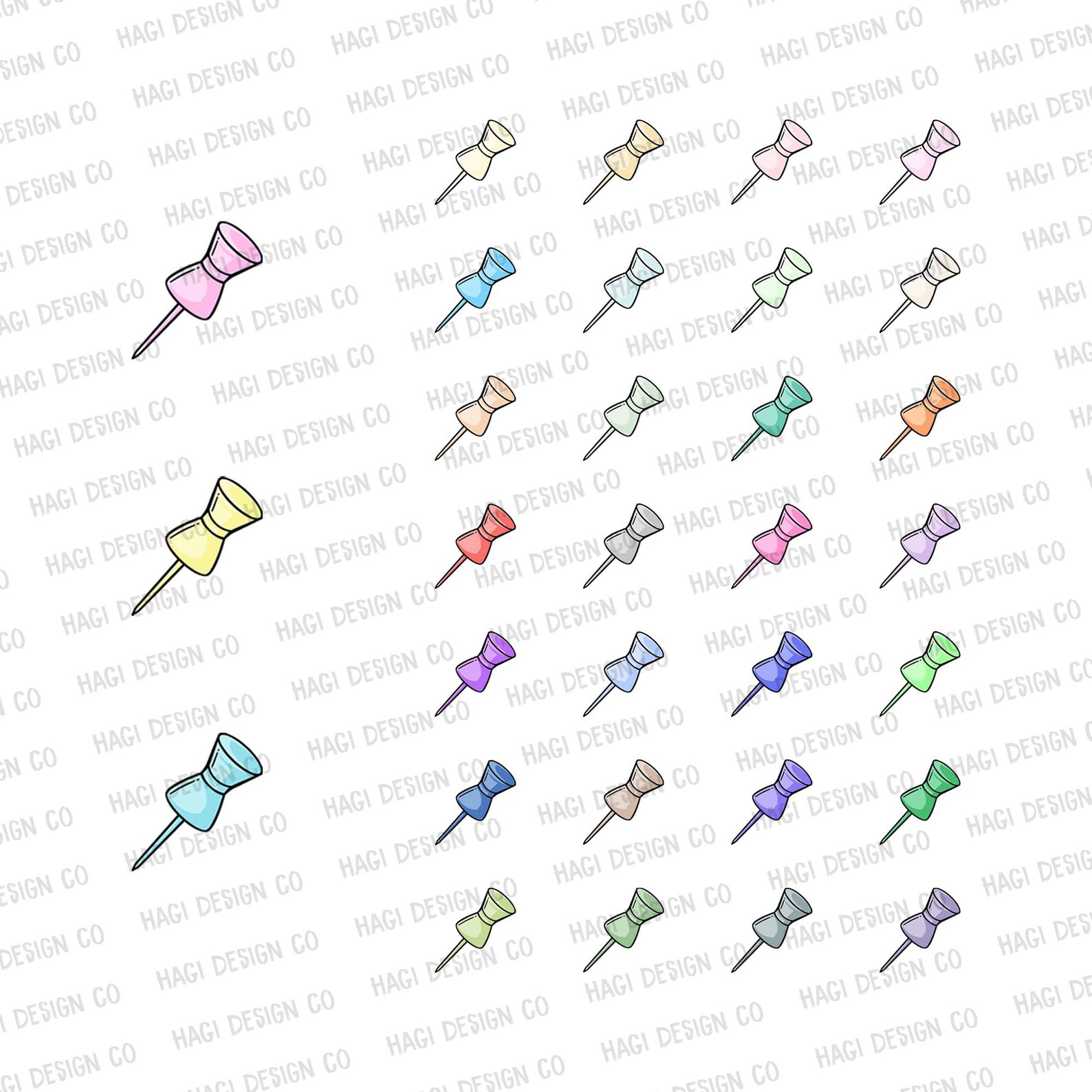 Thumbtack Clipart, Push Pins Clip Art, Cute Cartoon Kawaii Doodle ...