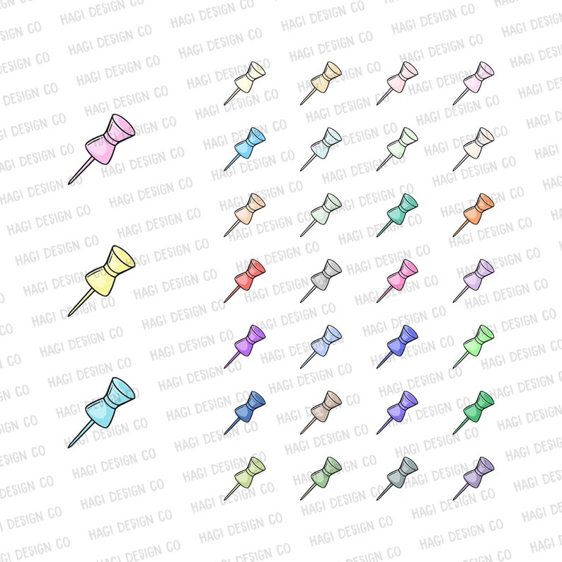 Thumbtack Clipart, Push Pins Clip Art, Cute Cartoon Kawaii Doodle ...