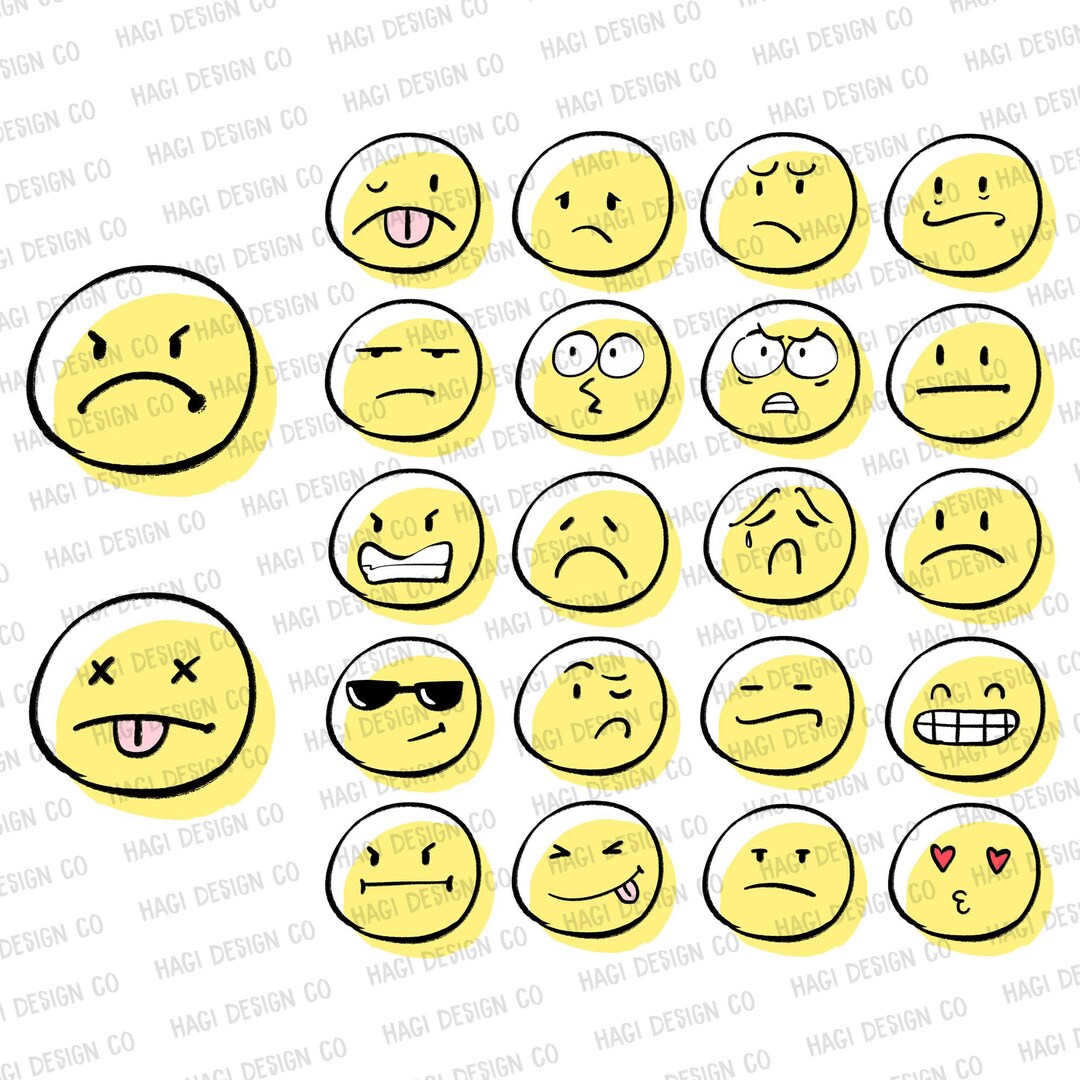 Smiley Face Doodle Cliparts, Yellow Emoji Download, Cute Drawn, Graphic ...
