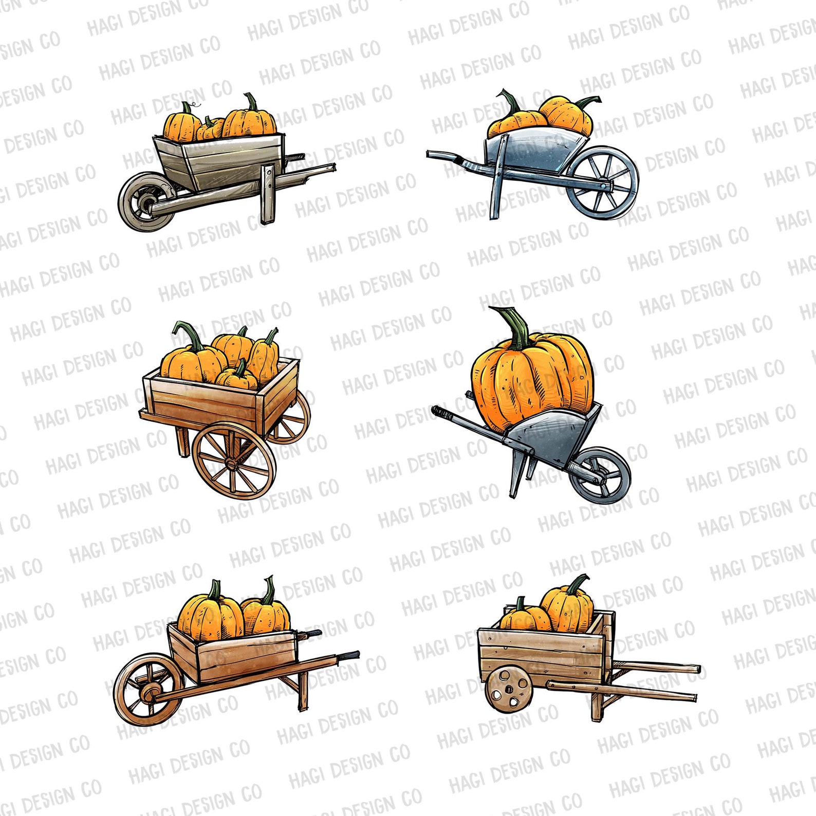 Pumpkin Carts Clipart, Pumpkin Wheelbarrows, Halloween Graphics ...