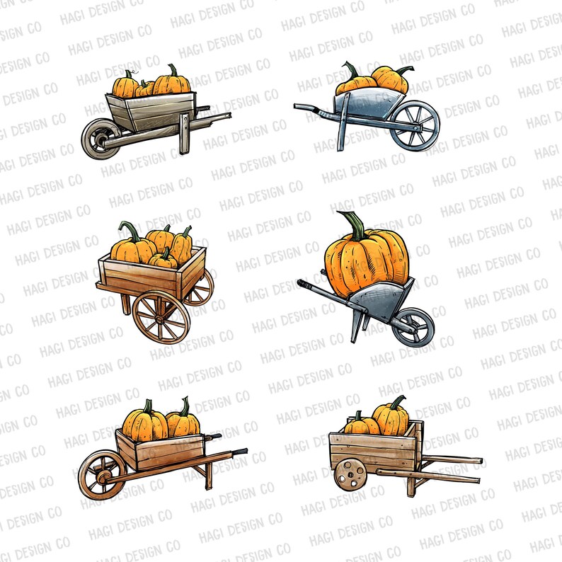 Pumpkin Carts Clipart, Pumpkin Wheelbarrows, Halloween Graphics ...