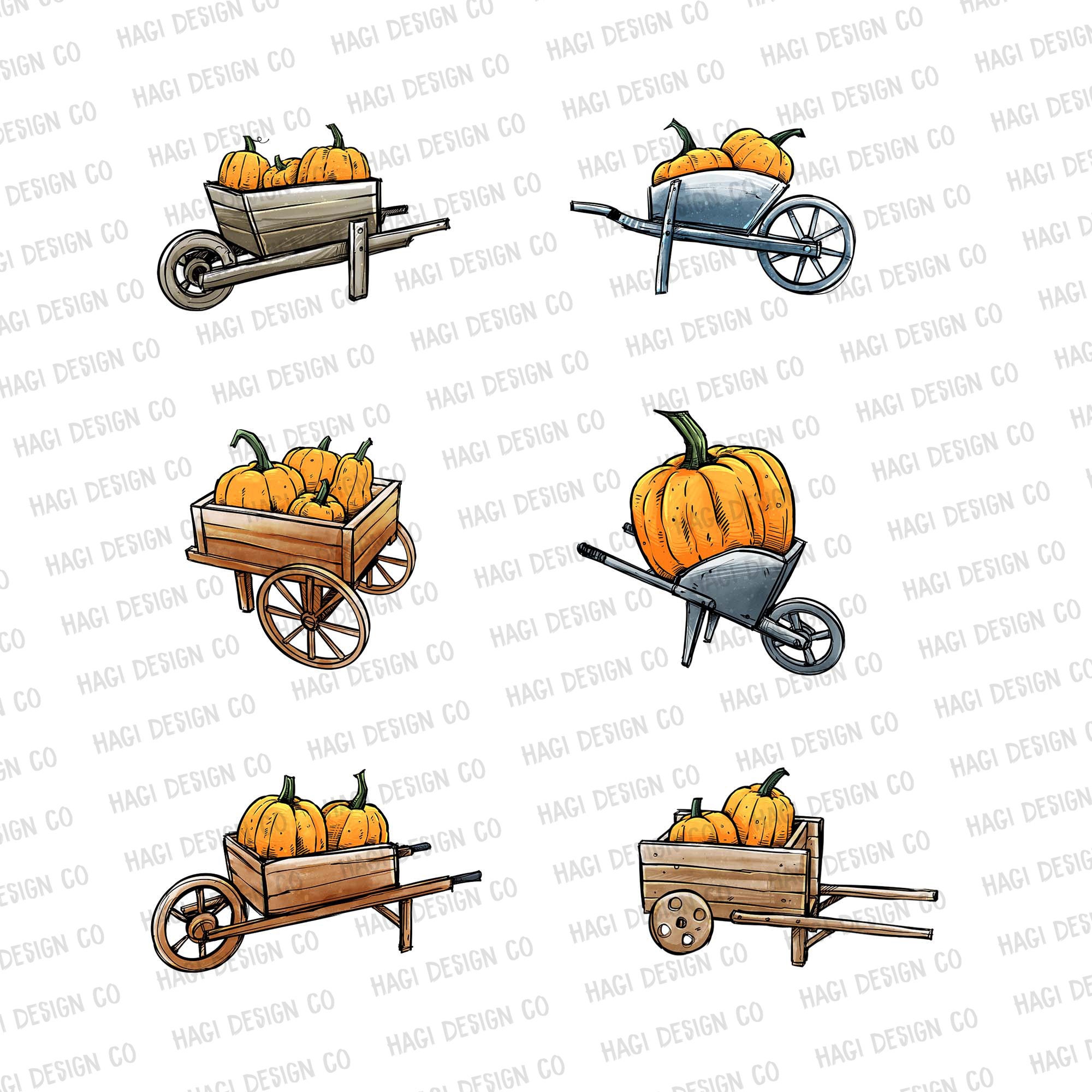 Pumpkin Carts Clipart, Pumpkin Wheelbarrows, Halloween Graphics ...