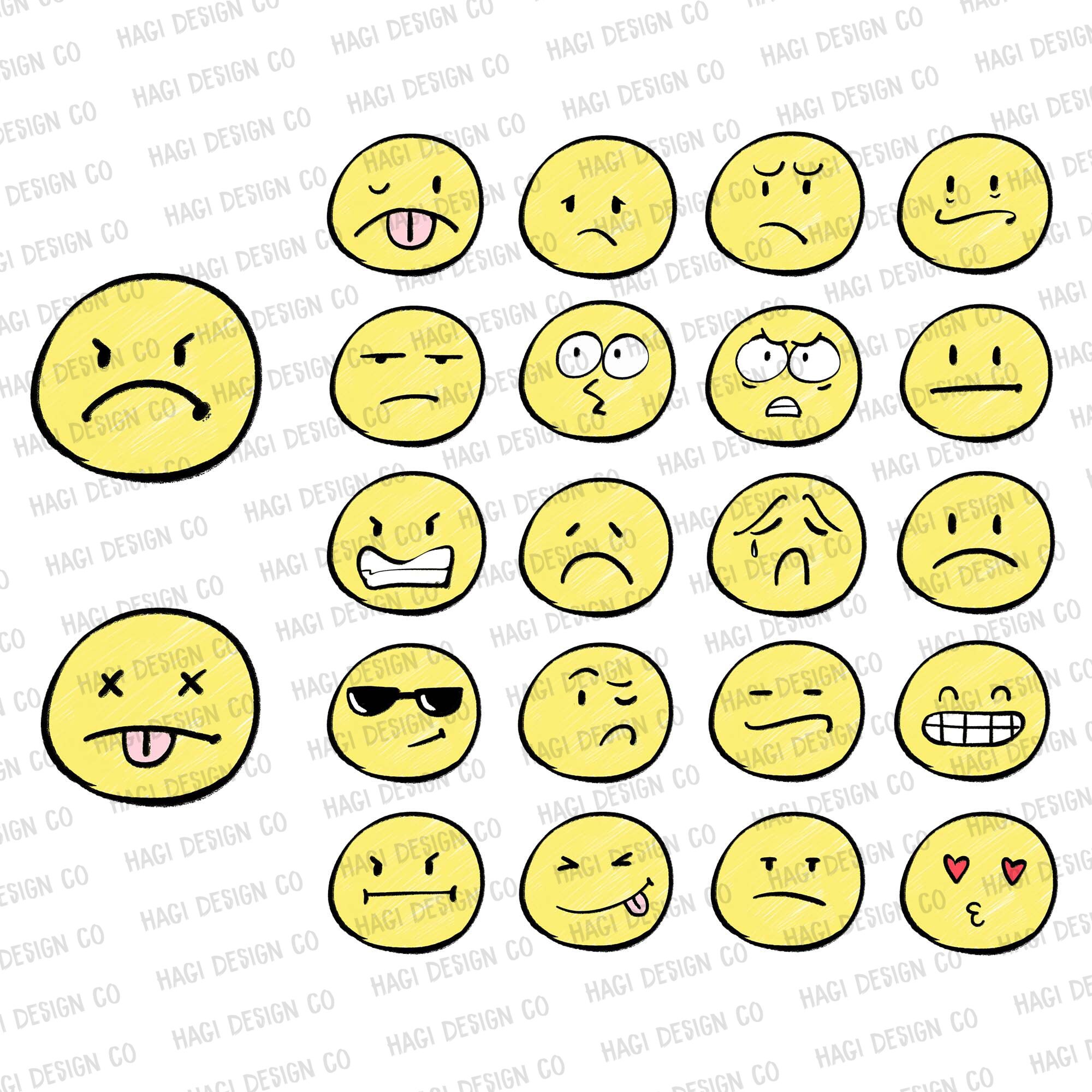 Cute Emoji Cliparts, Yellow Emoticon Icon Set, Cartoon Smiley Face ...