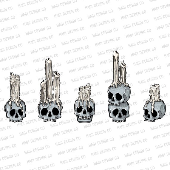 Sketch Skull With Candles Clipart Halloween Graphics Evil | Etsy