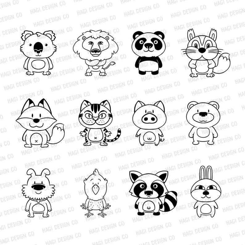 Animal Outlines, Clip Art, Cute Cartoon Animals, Illustration, Line ...