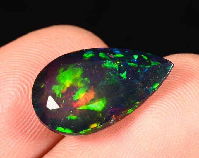 4.20 Ct Multi Fire Opal Faceted, Natural Ethiopian Welo Fire Black Opal ...
