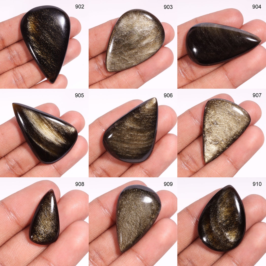 Natural Golden Sheen Obsidian Cabochon Smooth Golden Sheen Obsidian ...