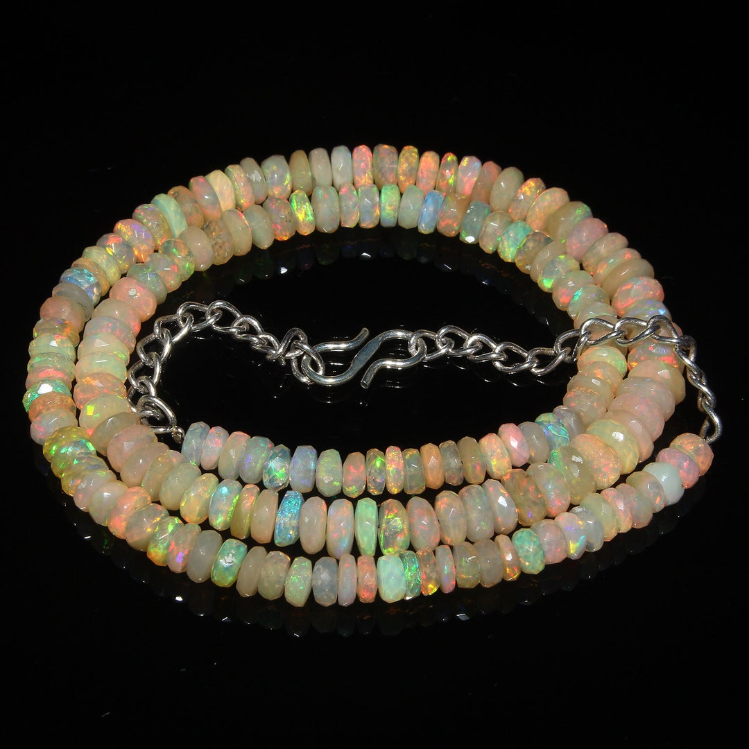 Natural Ethiopian Welo Fire Faceted Opal Beads Necklace Faceted Beads ...