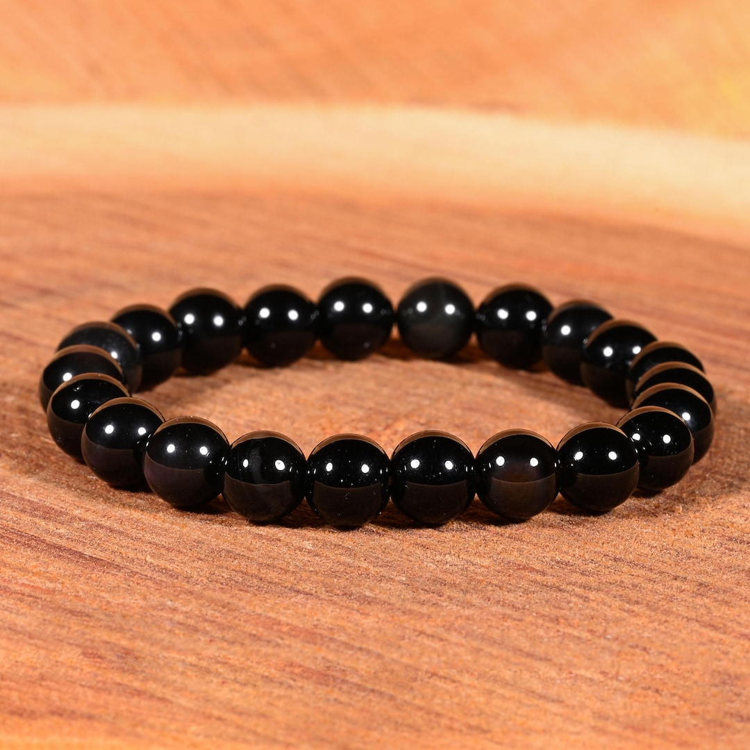 Black Onyx Stretch Bracelet: Natural Crystal Beaded Protection - Etsy