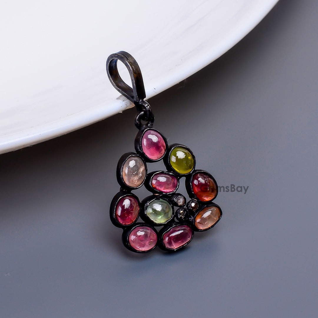 Natural Multi Tourmaline Pendant Gemstone, 925 Sterling Silver Pendant ...