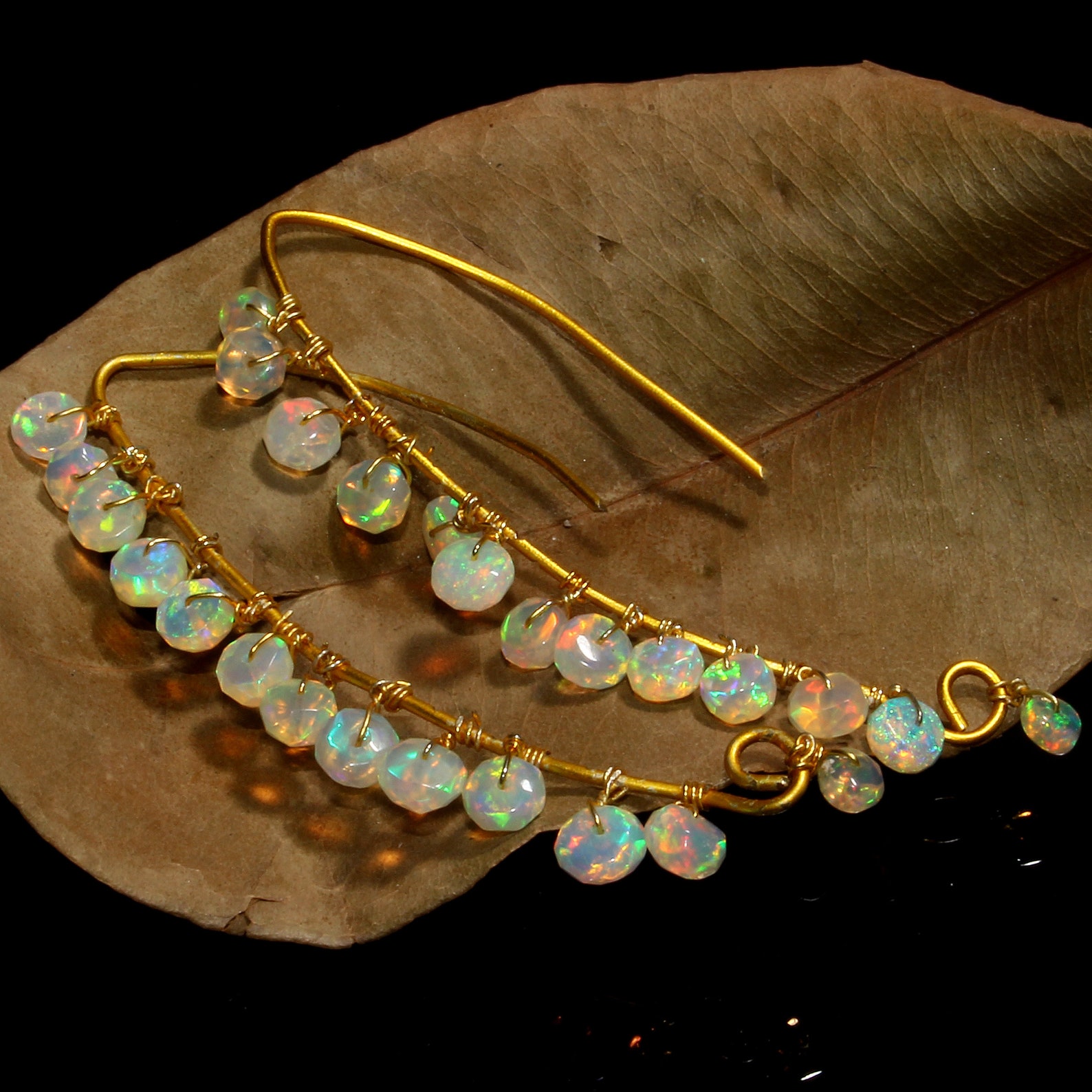 Ethiopian Opal Sterling Silver Hoop Earrings - Faceted Rondelle Beads ...