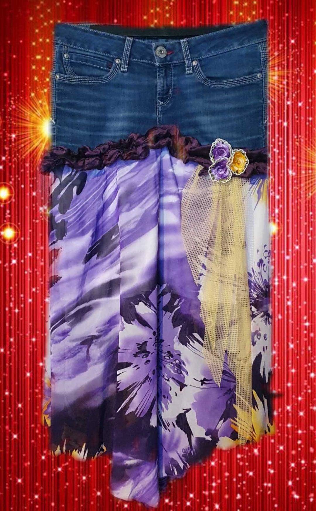 Vintage Denim Skirt, Gypsy, Nymph Clothing ,couture, Cottage Chic ...