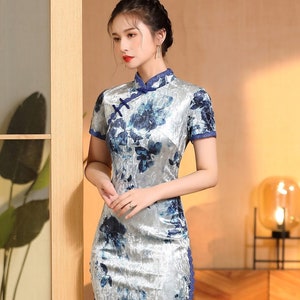 New Spring China Silk Velvet Cheongsam, Classic Plaid Pattern Qipao ...