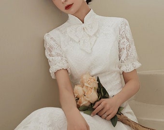 2021 New Design Chinese Bridal Light Wedding Cheongsam White | Etsy