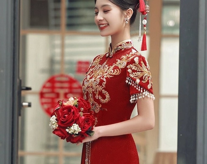 Red Chinese Wedding Dress | Modern Cheongsam | Modern Qipao ...