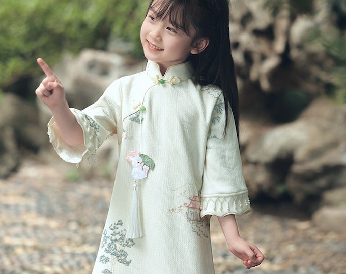 Chinese Kid's Qipao Dress & Cheongsam, Girl Tang Suit, Trumpet Sleeves ...