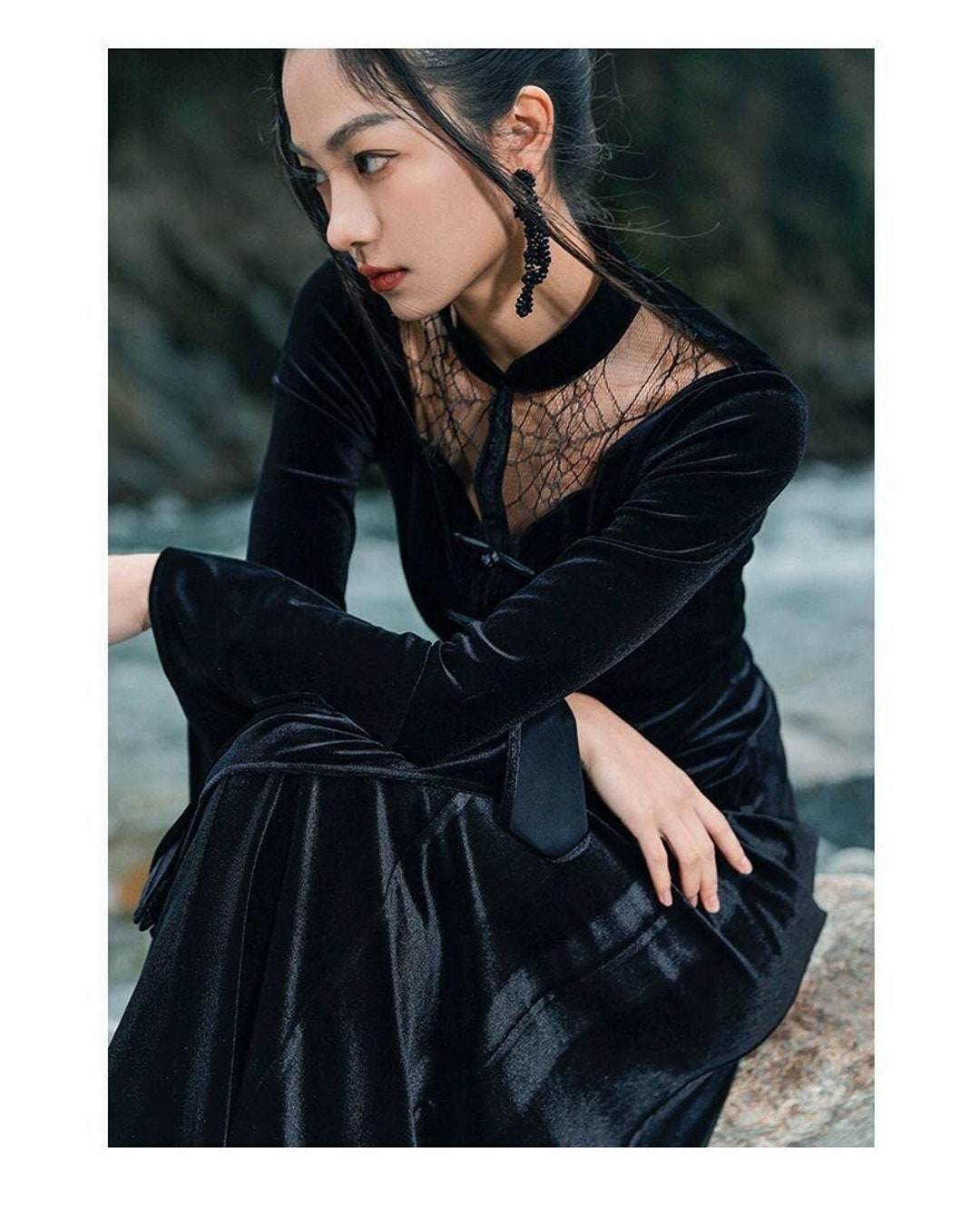 Rare Design Hollow Front Top Stretchy Velvet Qipao Dress, Sexy Woman ...