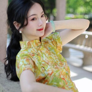 Summer Oil Painting Qipao, Side Pankou Open Closure Vintage Vivid ...